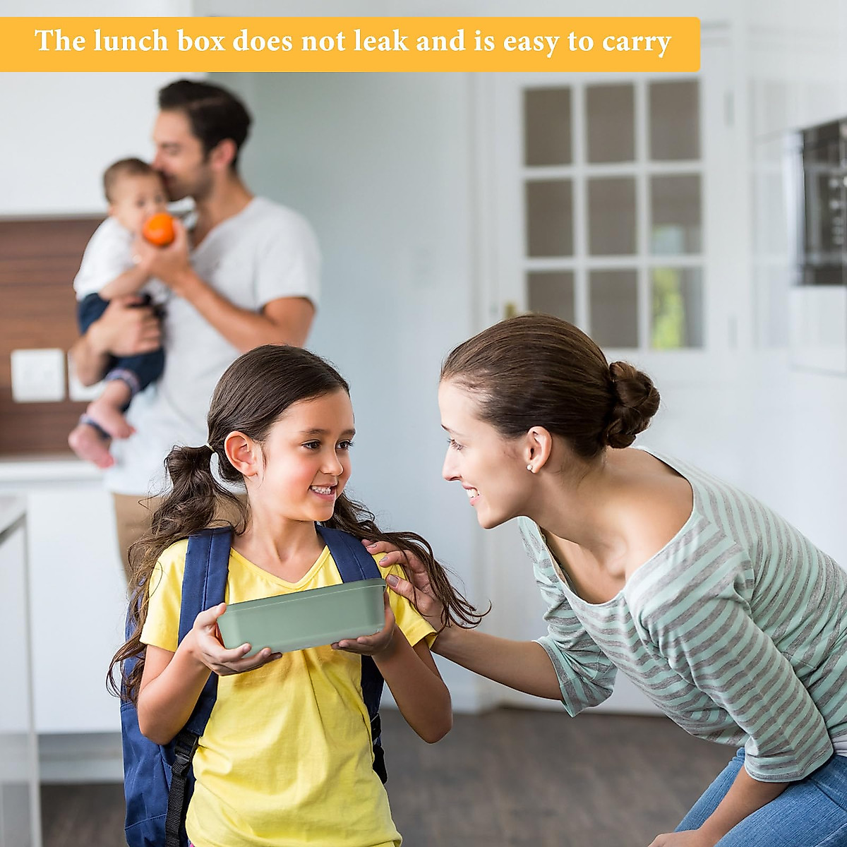 Baderke 2 Pcs Leak Proof Silicone Bento Box Lunchbox with 4 Compartments Reusable Lunch Containers Bento Box for Kids Adults Microwave Dishwasher Freezer Christmas Gift