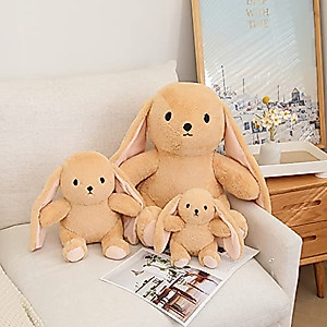 SQEQE Bunny Stuffed Animals Kawaii Plush Pillow for Kids Cute Squishy Rabbit Plushie Gift for Girls Boys Khaki 8 inch