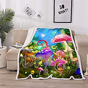 Juirnost Mushroom Blanket Mushroom Throw Blanket Magic Wonderland Fairytale Blanket for Bed Sofa Couch Living Room Decor 50"x60" Trippy Blanket Best Gifts Blanket for Mushroom Lovers