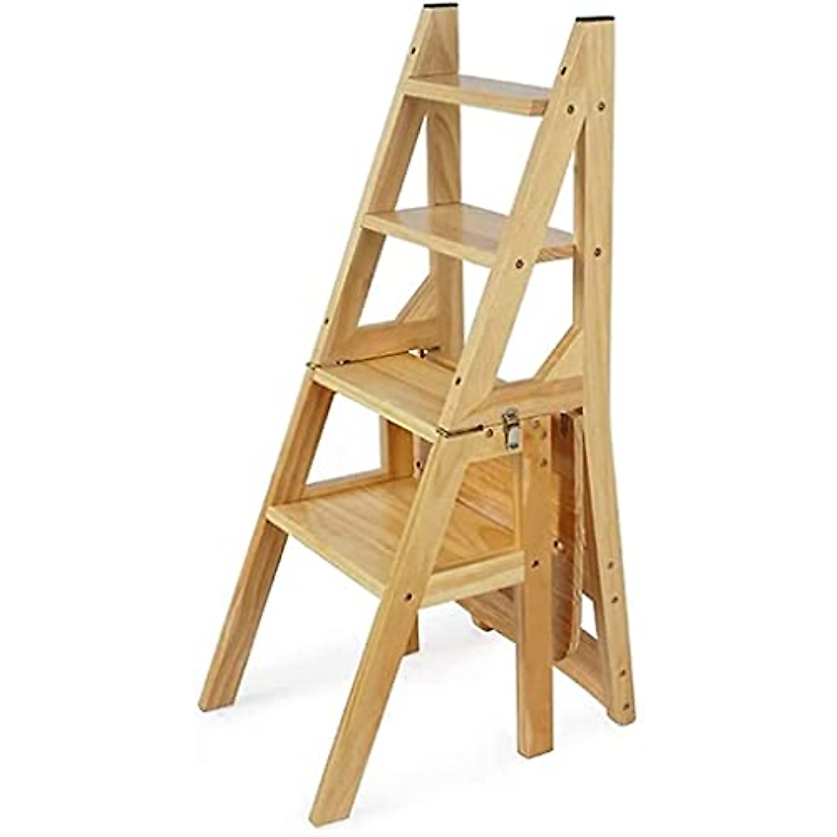 LUCEAE Step Stool Wooden Folding 4 Step Stool Portable Ladder Chair,Multifunctional Step/Stair Chair for Home Library/Closet/Bedroom Balcony