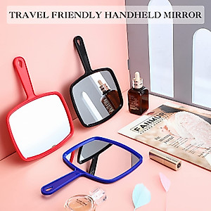 Jetec 3 Pieces Hand Handheld Cosmetic Mirrors with Handle, Portable Vanity Mirrors for Travel, Home, and Salon Use(9.17 x 6.53 Inch,Red, Black, Blue)