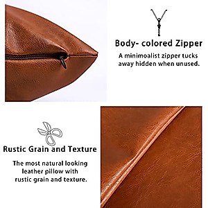 YURICO Faux Leather Throw Pillow Covers，24x24 inch Set of 2 Lumbar queen size pillowcases Modern Light luxury Simplicity Style Decorative Suitable For living room Sofa Bed Bedroom (brown, 24*24Inch)