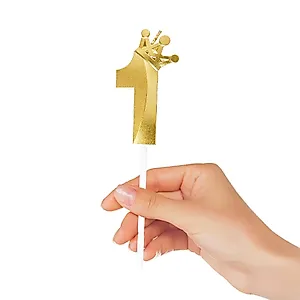 Number 1 Birthday Candles Sparklers Firework, Sparkler Candles for Birthday Cake, 3D Crown Designed Cake Candle Topper Decorations (Gold, 3.15 inch)