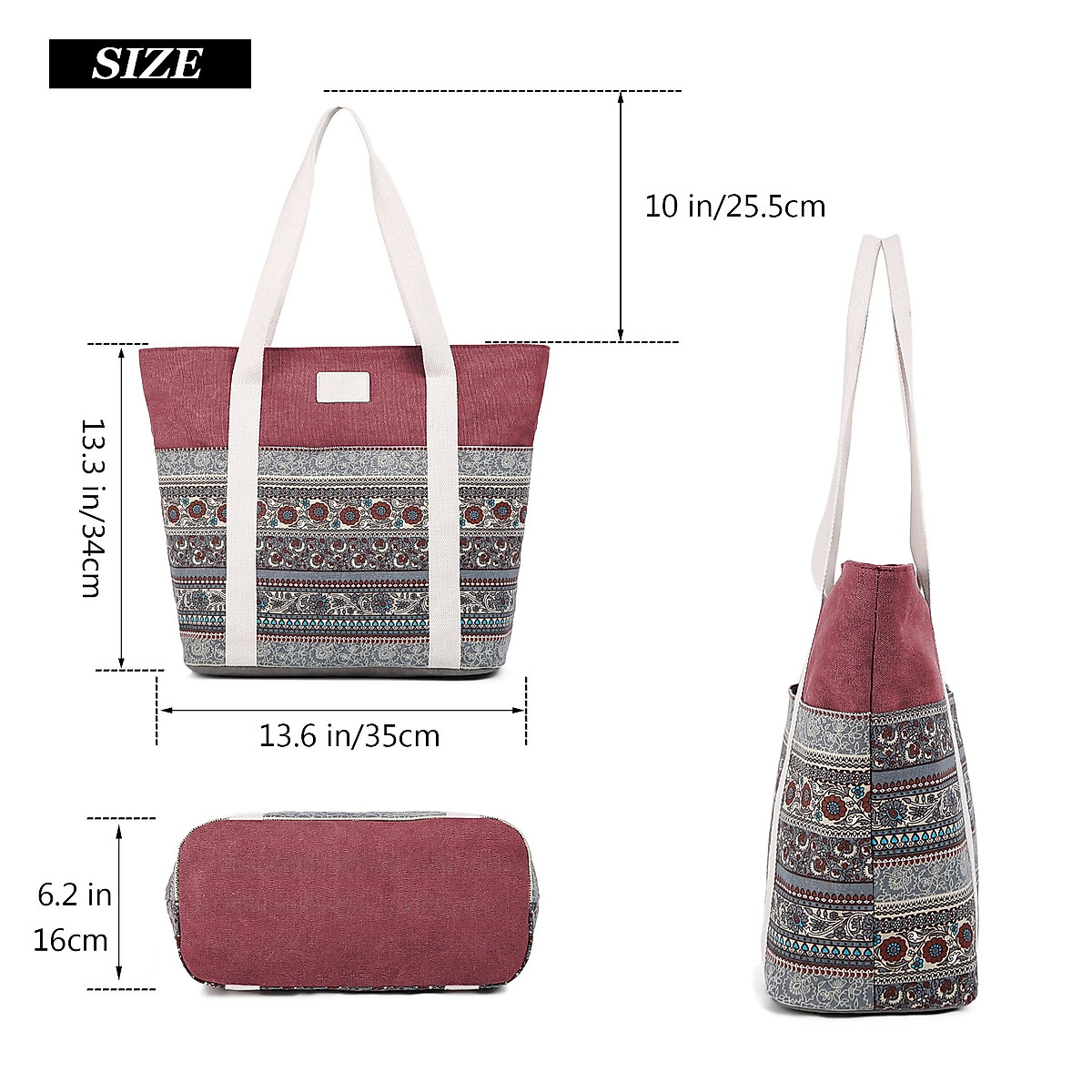 ArcEnCiel Canvas Tote Womens Shoulder Handbag with Purse (Maroon)