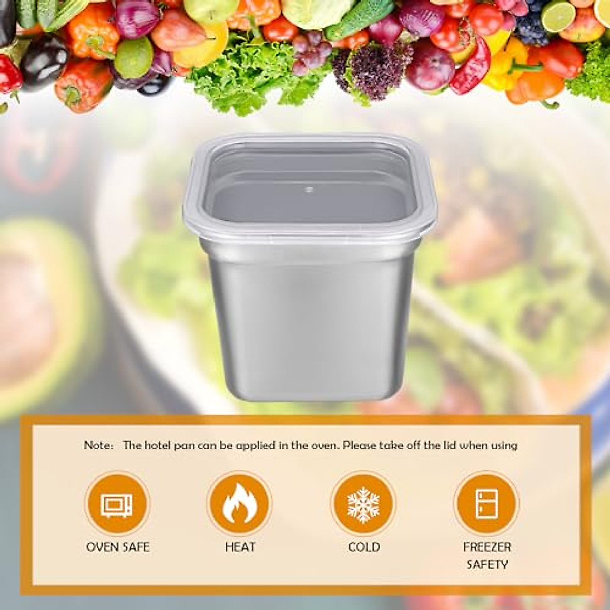 Suttmin 8 Pcs Hotel Pan 1/6 Size Steam Table Pan with PP Plastic Lid Stainless Steel Food Containers with Lids Restaurant Pans Food Prep Pan Anti Clogging Steamer for Buffet Party(6" Deep)