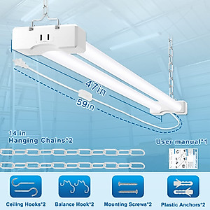 Splendidlled LED Shop Light 4ft Garage Light, led Light Tube with Power Cord, 110-220 V AC, 40watt Equivalent 250watt Light Efficiency, Ultra-Bright 5600Lm, 5000k White Light (2 Pack)