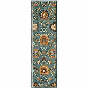 SAFAVIEH Heritage Collection Runner Rug - 2'3" x 12', Light Blue, Handmade Traditional Oriental Wool, Ideal for High Traffic Areas in Living Room, Bedroom (HG651A)