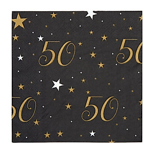 BLUE PANDA 144 Pieces 50th Birthday Party Supplies, Black and Gold Paper Plates, Napkins, Cups, Cutlery, Decorations (Serves 24) - 50th Party Decorations