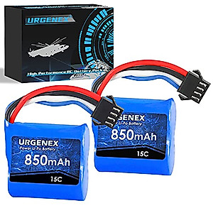 URGENEX Lipo Battery 850mAh 7.4V(2 x 3.7V) RC Boat Battery with SM-4P Plug UDI001 RC Boats Batteries Compatible with RC Boat UDI008