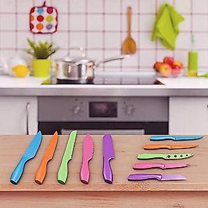 Knife Set with Magnetic Bar, Colorful 10-Piece Stainless Steel Kitchen Tools, Magnet Bar for Storage and Organization - Chef Knives by Classic Cuisine