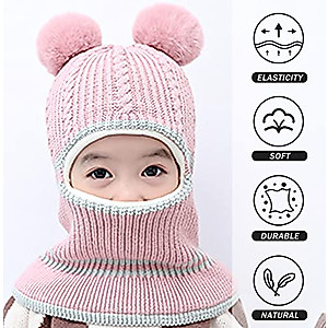 Toddler Winter Hat, Baby Winter Hat, Unisex Infant Toddler Kids Hat Scarf Set Knitted Girls Boys Winter Hat, Kids Baby Winter Hat Scarf Earflap Hood Skull Caps Beanie (Pink)