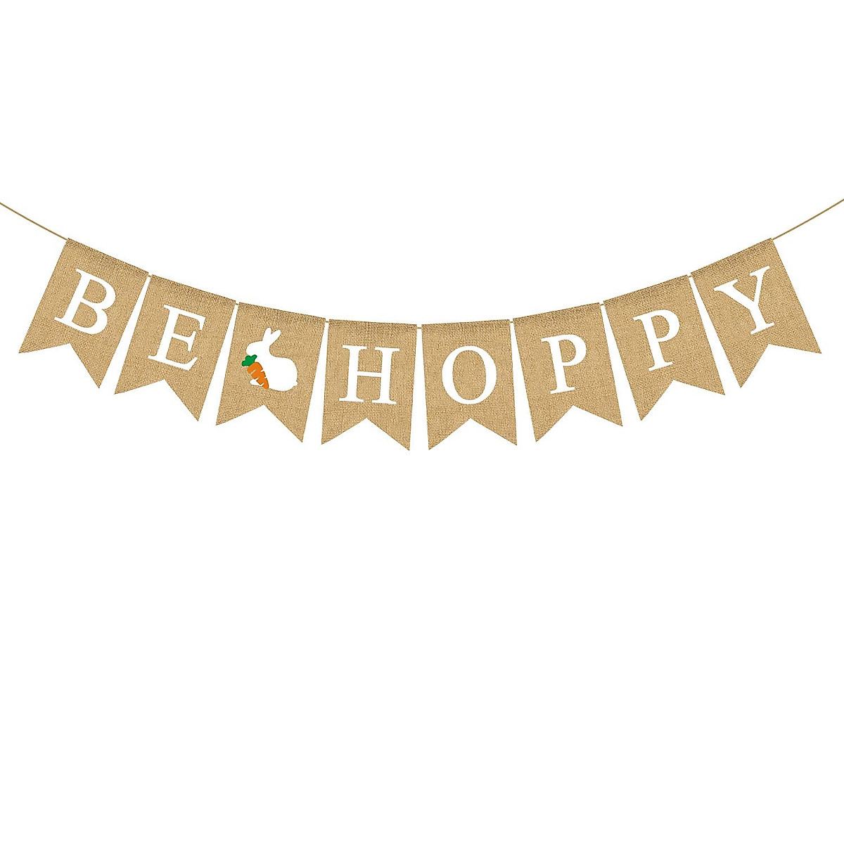 Rainlemon Jute Burlap Be Hoppy Banner with Bunny Spring Easter Party Decoration Supply