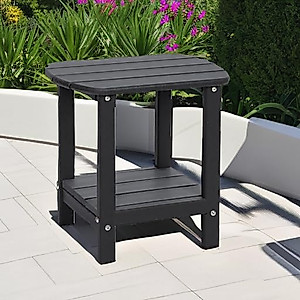 LOENIY Outdoor Side Table 2 -Tier Adirondack Table HDPE Patio Side Table Weather Resistant End Table Small Outdoor Table (Black)
