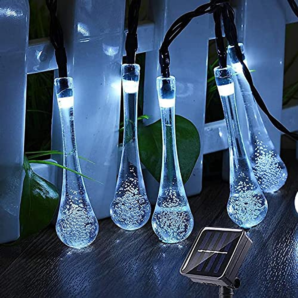 YQX-Solar String Lights Outdoor, LED Teardrop Fairy Tale Light Waterproof, Crystal Raindrop Holiday Decoration Lights, for Garden Patio Home Fences Party,White,100Light