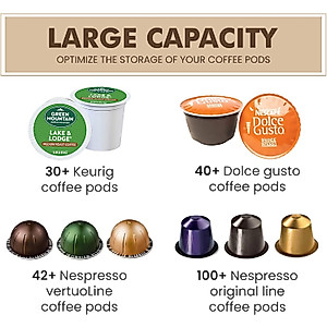 Coffee Pod Storage Holder, Metal Wire Basket with Wood Base, Countertop Coffee Capsule Organizer (89357)