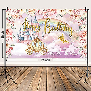 Princess Birthday Party Decorations Supplies Princess Theme Backdrop Background Banner for Girl Birthday Party Favor Gold and Pink Royal Castle Carriage Crown Floral Photography Booth Cake Table Decor