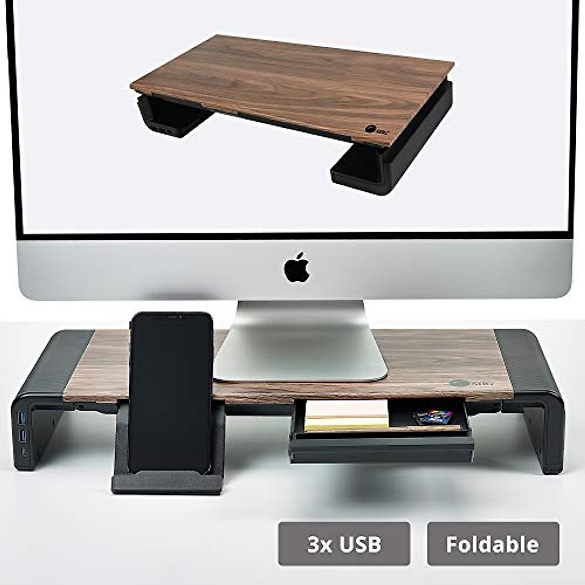 SIIG Computer Monitor and Laptop Stand Riser with USB Ports Width Adjustable on Both Sides - Support up to 55lbs (CE-MT2Q12-S1)