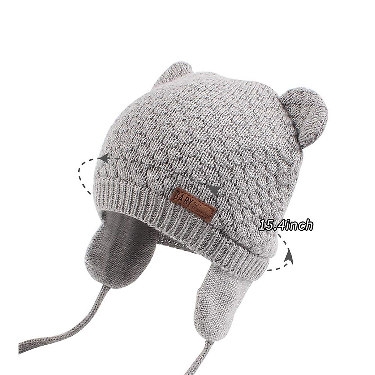 BAVST Baby Beanie Hat for Winter with Earfalp Cute Bear Kids Toddler Girls Boys Warm Knit Cap 0-2Years(Grey, S)
