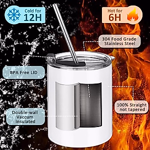 Sublimation Blank Tumblers Bulk 10 oz White Stainless Steel Sublimation Straight Skinny Tumblers with Lids and Straw Double Wall Vacuum Insulated Cups for DIY Heat Press Print(8 Pack)