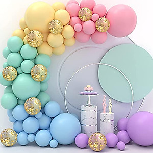 Pastel Balloons Garland Arch Kit, 117 pcs Macaron Rainbow Easter Balloon with Gold Confetti Balloons for Kids Birthday Baby Shower Easter Day Unicorn Party Decorations