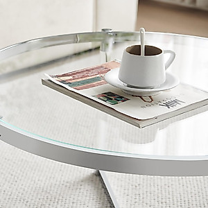 Saint Mossi Glass Coffee Table, Modern Design, Single Layer Glass Coffee Table for Living Space, D32 x H17, Clear Glass Top, Clear Acrylic Leg & Chrome Finish Metal Frame
