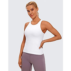 CRZ YOGA Butterluxe Womens Racerback Tank Top High Neck Workout Tops Athletic Sleeveless Top Camisole Gym Tanks White Medium
