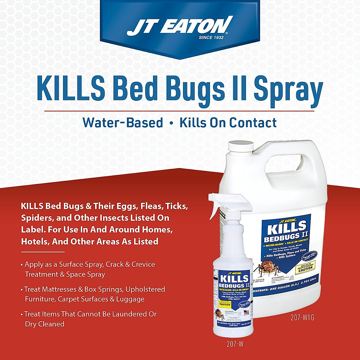 JT Eaton Kills Bedbugs II 207-W1G Bed Bug Killer, Non-Staining Water Based Insect Spray for Indoors (1 gal)
