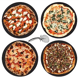 4-Pack Ceramic Pizza Stones - Make Restaurant-Quality Pizza Right at Home - Easy to Use - Durable up to 500℉ - 100% Black Cordierite - 11.75” Diameter