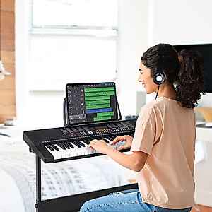 Smartxchoices 61-Key Electronic Keyboard Piano Stand Portable LED Display Keyboard Kit with Adjustable Stand, Adjustable Stool, Headphones, Microphone & Music Stand