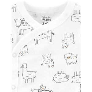 Simple Joys by Carter's Baby 5-Pack Side Snap Short-Sleeve Bodysuit, Green/Grey Forest Animals/Light Grey Heather/Mint Green Stripe/White Llama, 3-6 Months