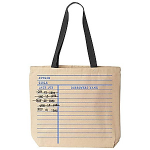 BeeGeeTees Library Card Book Bag Tote Vintage Date Due Stamp Bag (Black Handle)