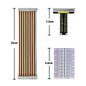 KEYESTUDIO GPIO Breakout Kit for Raspberry Pi - Assembled Pi Breakout + Rainbow Ribbon Cable + 400 Tie Points Solderless Breadboard
