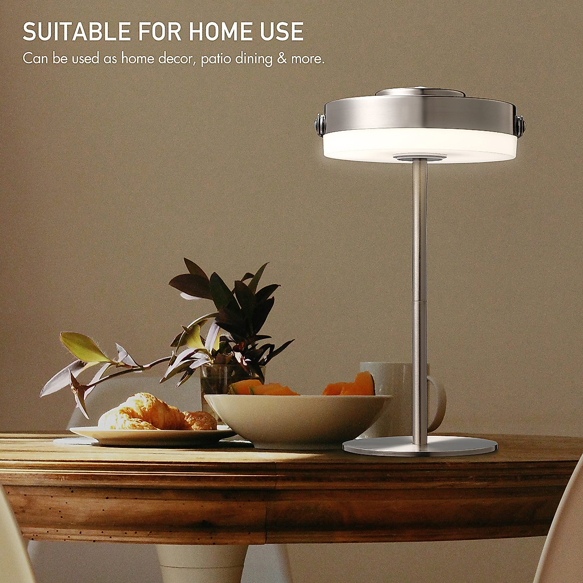 O’Bright Thurlow - Portable LED Lamp for Outdoor / Indoor, Built-in Rechargeable Battery, IP44 Water Resistant, Travel Light, Camping Lantern, Patio Table Lamp, Night Lamp, Brushed Nickel