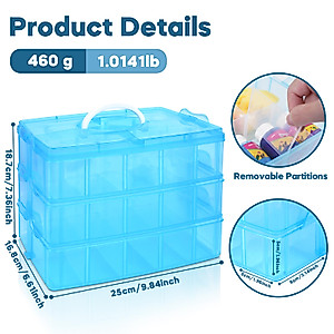 Tavolozza 3-Tier Blue Craft Storage Container, Stackable Organizer Box with 30 Compartments and a Chic Handle,Perfect for Toy,Crafting,Art Supplies,DIY Lovers