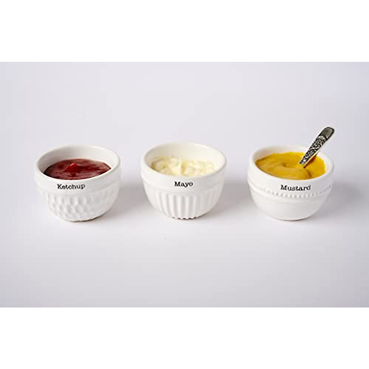 Mud Pie Condiment Set, dip 2" x 3" dia | spoon 3 1/2", White
