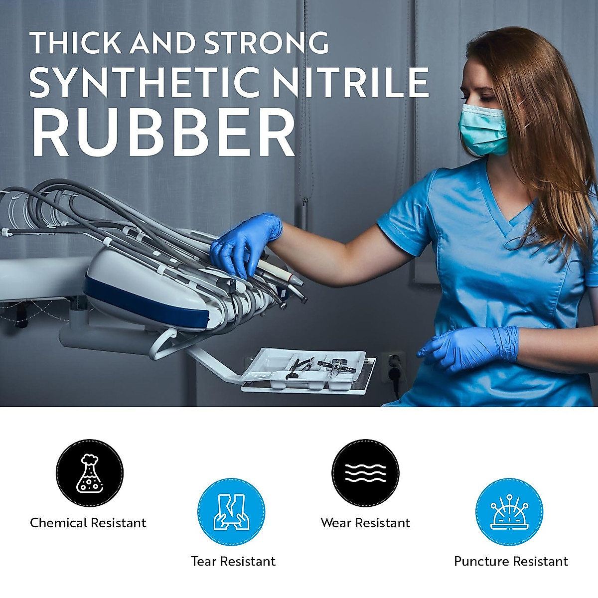 MEDELIM Cleaning Supplies Nitrile Gloves - Disposable Latex Free Work Gloves, 5 Mil Thickness, Blue, Ideal for Industrial Use, Gloves for Safety and Comfort, 100 Count