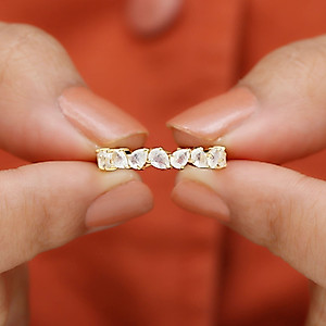 Rosec Jewels Moonstone Eternity Anniversary Ring in Claw Set, Teardrop Wedding Band, June Birthstone, 14K Yellow Gold, Size:US 6.50