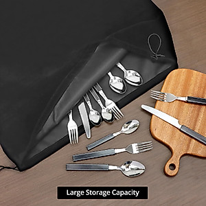 QWORK 6-Pack Large Black Anti-Tarnish Storage Bags - 24x32 inches Soft Flannel Cloth Pouches for Silverware, Jewelry Protection - Rust, Corrosion, Dust Prevention with Adjustable Drawstring
