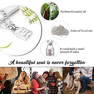 abooxiu Lock Urn Necklace for Ashes Stainless Steel Ashes Necklace Cremation Necklace for Human Ashes Memorial Ashes Holder - Never Say Goodbye