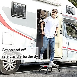 Homeon Wheels 19" x 14.5" Large RV Step Stool, 1,500lbs Adjustable Height Aluminum Folding Platform Step Sheath Non-Slip Rubber Feet, Reflective Stripe, Handle, RV T Level RV Steps