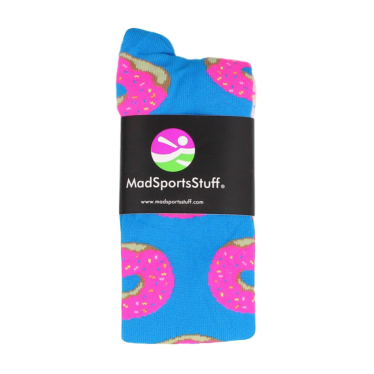 MadSportsStuff Donut Over the Calf Socks (Paradise Blue/Neon Pink, Small)