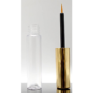 10ml Plastic Eyeliner Vials Bottle Empty Refillable Disposable Eyeliner Brush Applicator Multi-functional Eyelashes Container for DIY Eyelash Growth Oil, Eye Gloss Liquid, Gold Cover, Pack of 10