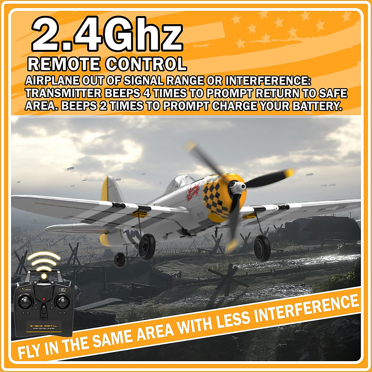 ANBURI RC Plane 4-CH RC Airplane – RC Airplane Ready to Fly Upgrade P47 Thunderbolt Remote Control Airplanes for Beginners Adult with Beginners with Xpilot Stabilization System, & One Key Aerobatic