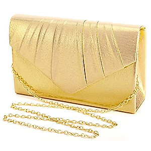 SUCCUNA Clutch Purses Envelope Evening Bag For Women Girl Gold Shimmery Pleated Crossbody Handbags for Wedding Party Dating