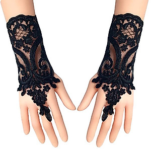 Latious Wedding Bride Lace Gloves Black Fingerless Bridal Gloves Floral Glove Party Prom Glove Accessories for Women and Brides