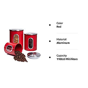 Mixpresso 3 Piece Red Canisters Sets For The Kitchen, Kitchen Jars With See Through Window, Airtight Coffee Container Tea Organizer & Sugar Canister, Kitchen Canisters Set of 3 Red Kitchen Decor.