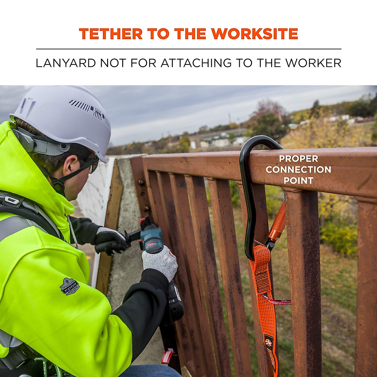 Ergodyne Squids 3148 Heavy Duty Tool Lanyard, Carabiner and Loop End, Tool Weight Capacity 80lbs, Orange