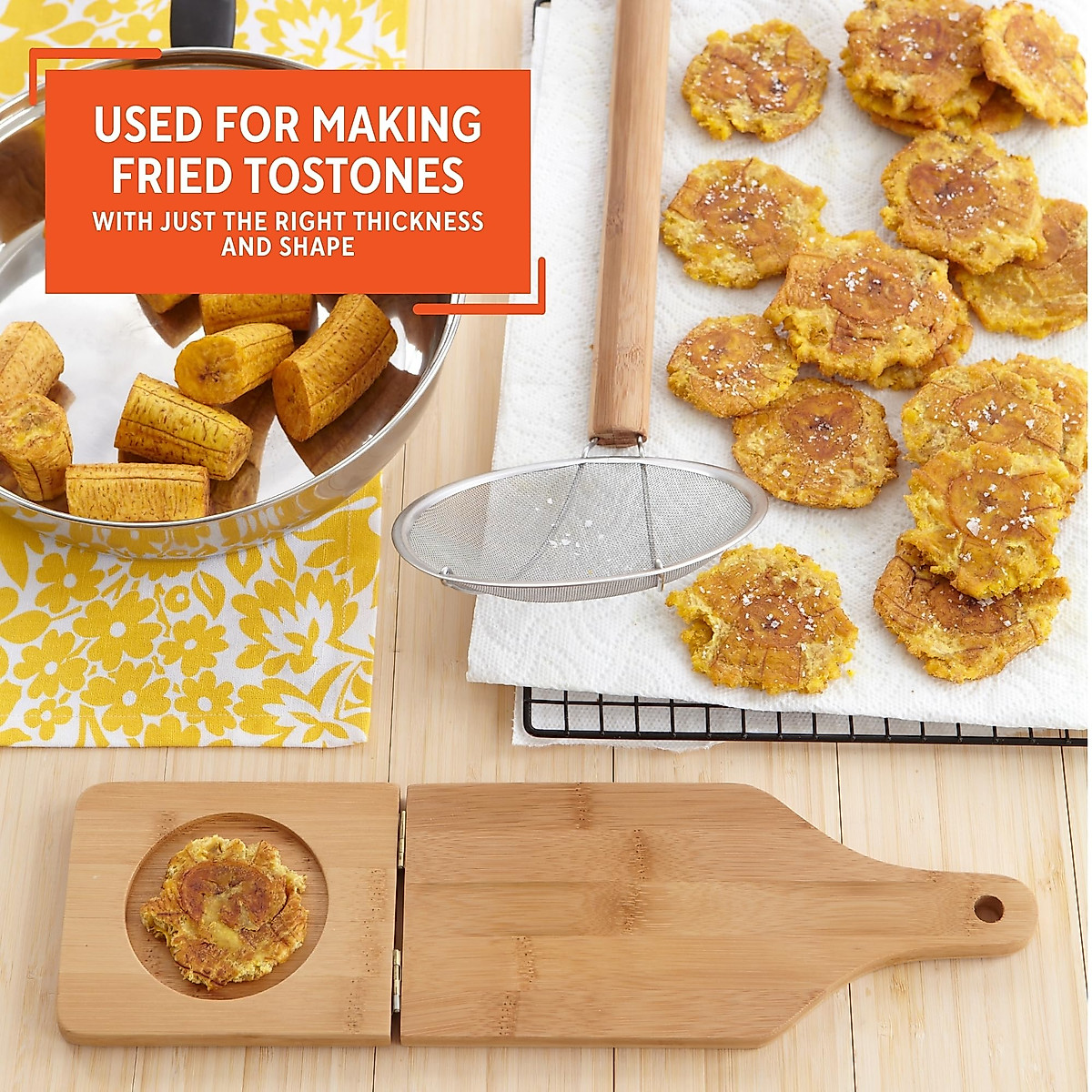 IMUSA USA Traditional Jumbo Bamboo Tostonera/Plantain Masher,Natural