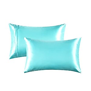 Alexandra's Secret Home Collection Satin Pillowcase for Hair and Skin, Pack of 2 - Feels Like Real Silk Pillow Cover - Satin Pillow Cases Set of 2 with Zipper Closure (Aqua, Standard)