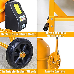 Generic Portable 4.2 Cu Ft Concrete Cement Mixer, 1/2 Hp Electric Mixer Machine with Wheel & 120L Freestanding Barrow Machine, Mixing Tools for Stucco Mortar (Yellow) 41.4 x 28 x 52.8 Inches (Gen120)